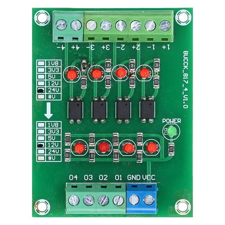 Optocoupler Isolation Board, 24V To 5V Durable 4 Channel Stable Working Signal Converter Module ...