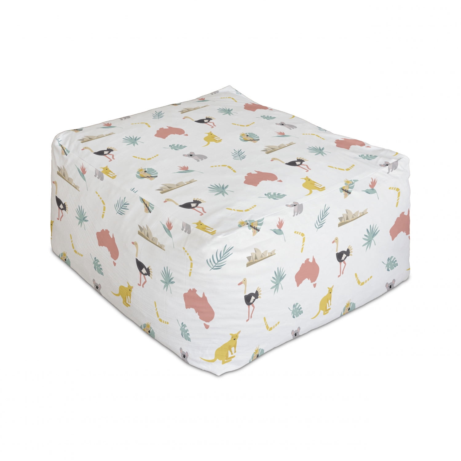 Australian Rectangle Pouf, Continuous Cultural Animals Map Foliage and ...