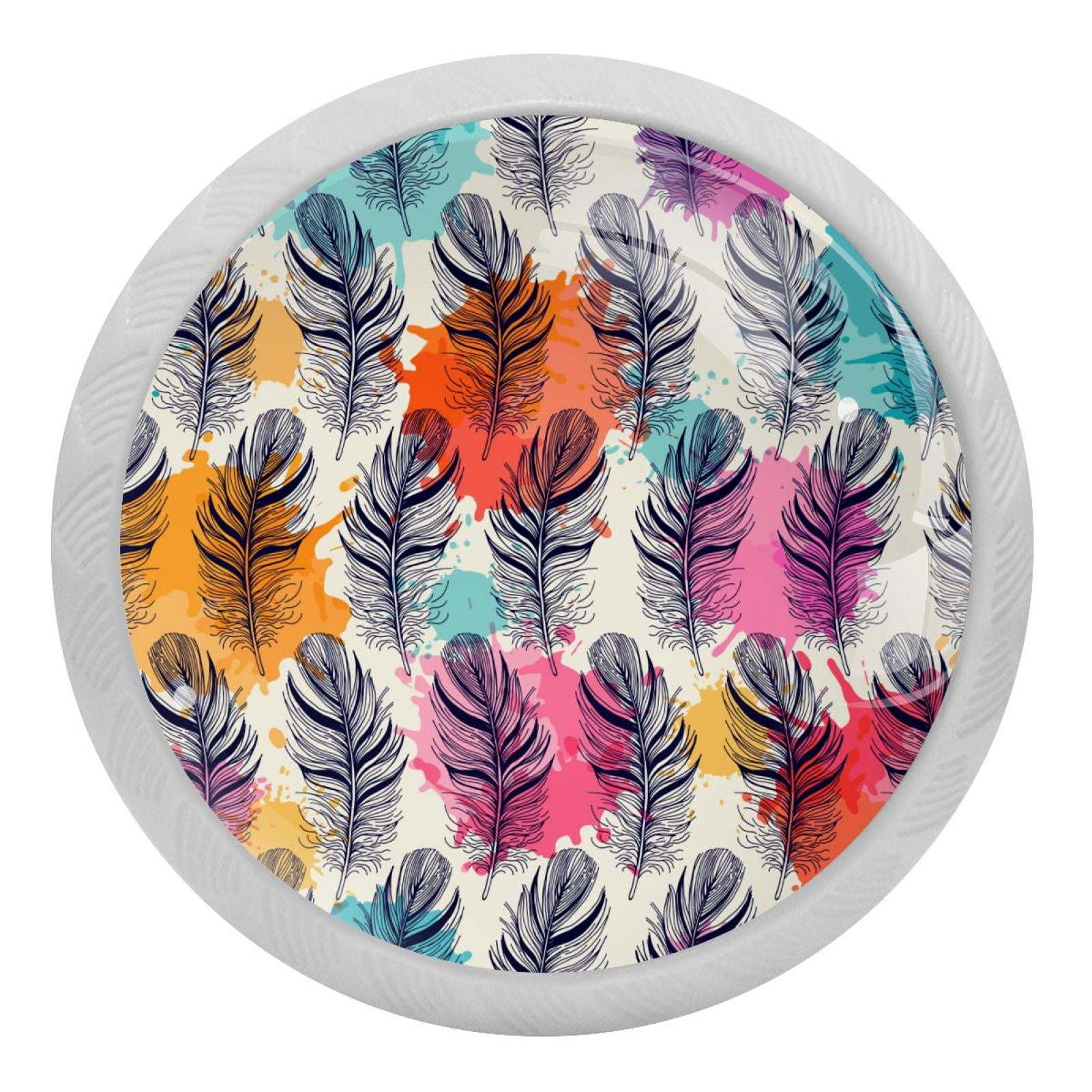4PCS Round Colorful Feathers Cabinet Fluorescence Knob Glowing in the ...