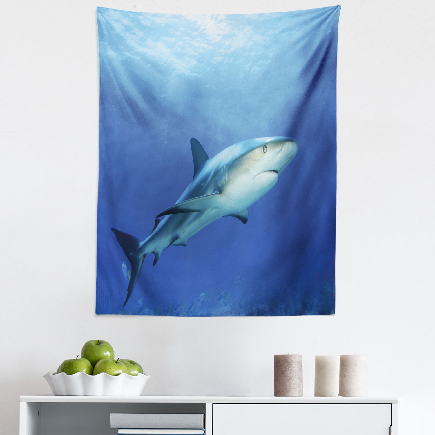 Shark Tapestry, Fish in the Exotic Ocean Dreamy Water with Surreal ...