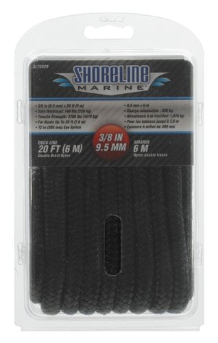Shoreline Marine Double Braided Nylon Dock Line, Black, 1/2-Inch x 20 ...