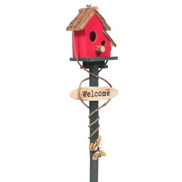 Small Cute Pinewood Birdhouse - Ocean Bungalow Red Roof for Outdoor Use ...