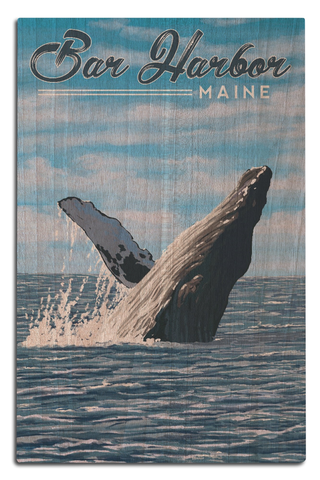 Bar Harbor, Maine, Humpback Whale Birch Wood Wall Sign (12x18 Rustic ...