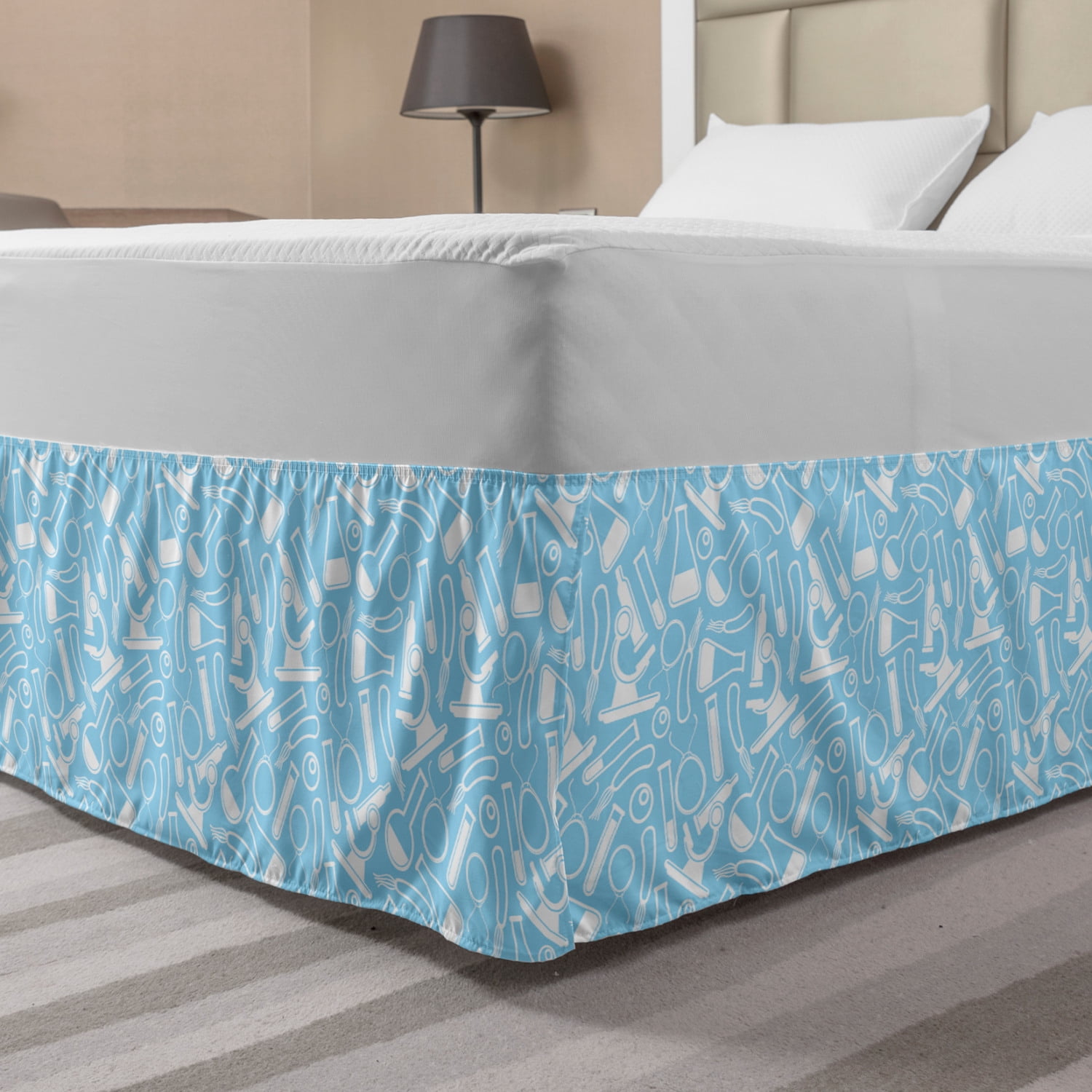 Lab Bed Skirt, Modern Science Theme Pattern with Laboratory Equipment ...