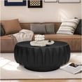 Black Round Carved Wood Coffee Table with Sculptural Base for Living ...