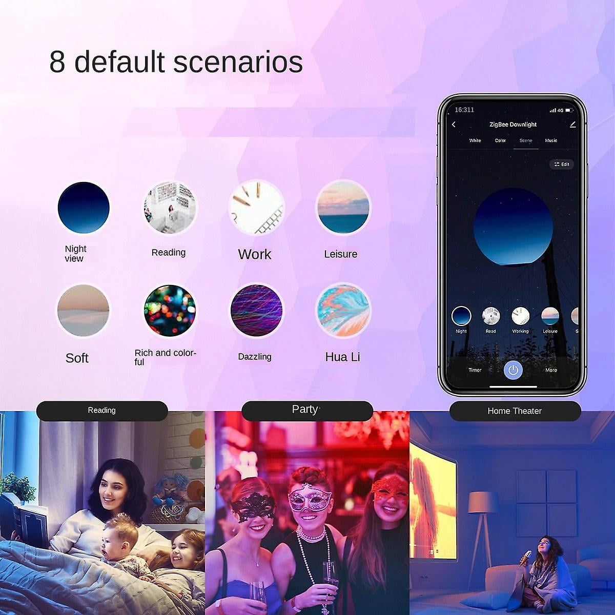 Zigbee Doodle Smart Home LED Downlight RGB de 6 W, luz cálida y fría ...