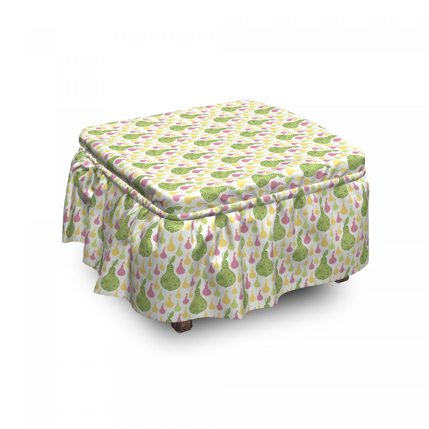 Fruit Ottoman Cover, Repetitive Zentangle Pears, 2 Piece Slipcover Set ...