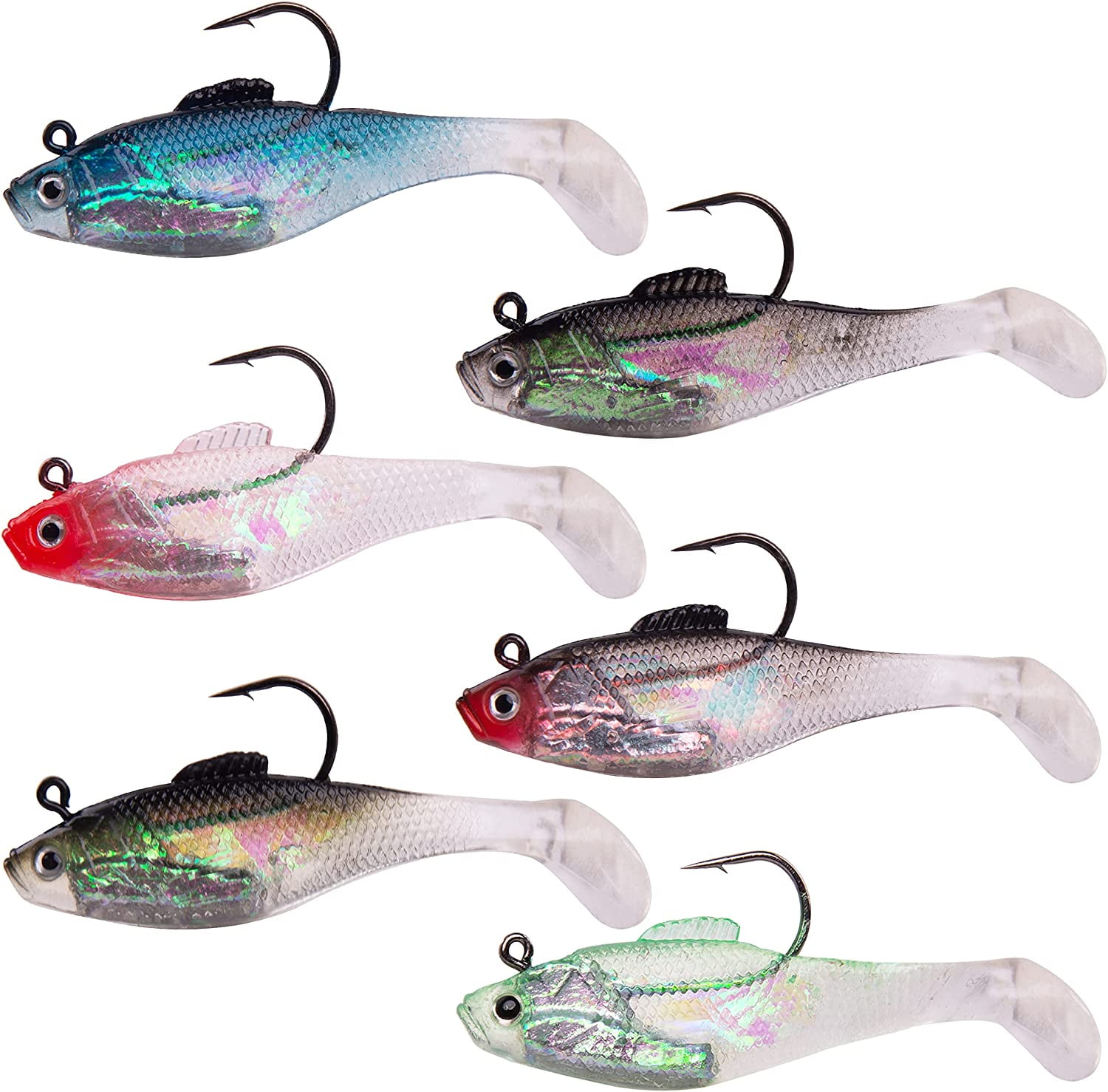 Fishing Jig Swim Shad Lures, 6Pcs Soft Fishing Lures Swim Baits with ...