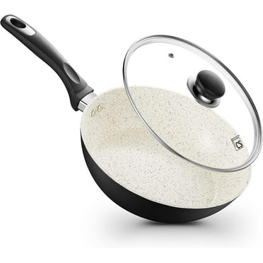 Holstein Housewares 12-inch Ceramic Nonstick Wok with Lid, Gold Handle ...