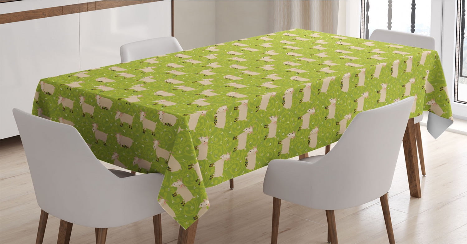 Goat Tablecloth, Cattle Characters Sleeping and Running on Ornamental ...