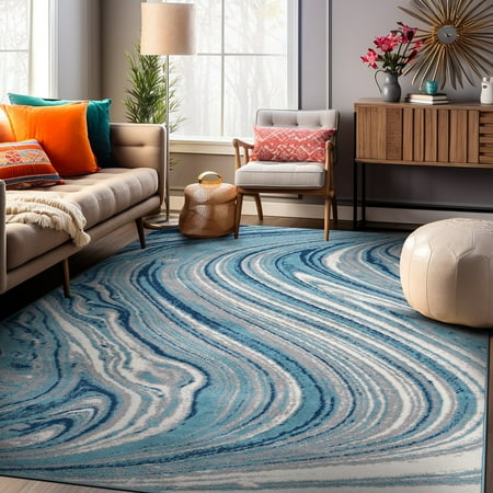 World Rug Gallery Contemporary Abstract Swirl Stain Resistant Soft Area ...