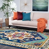 Transitional 8x10 Area Rug (7'10'' x 10'3'') Oriental Aqua, Navy Living ...