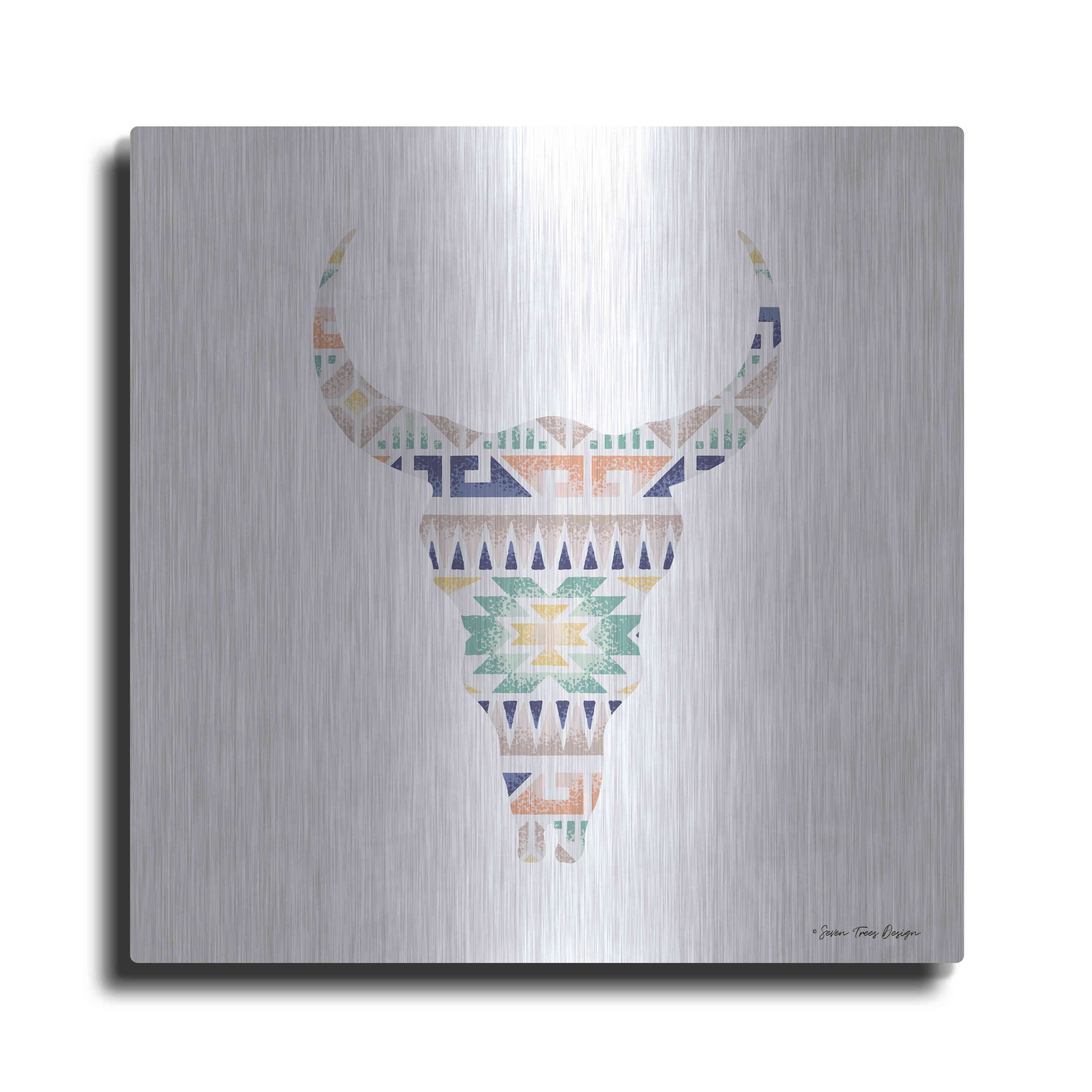 Luxe Metal Art 'Aztec Cow Head' by Seven Trees Design, Metal Wall Art ...