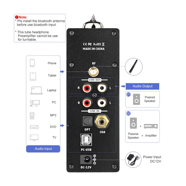 Bluetooth Amplifier Preamp For Turntable AIYIMA T8 6N3 Digital Tube ...
