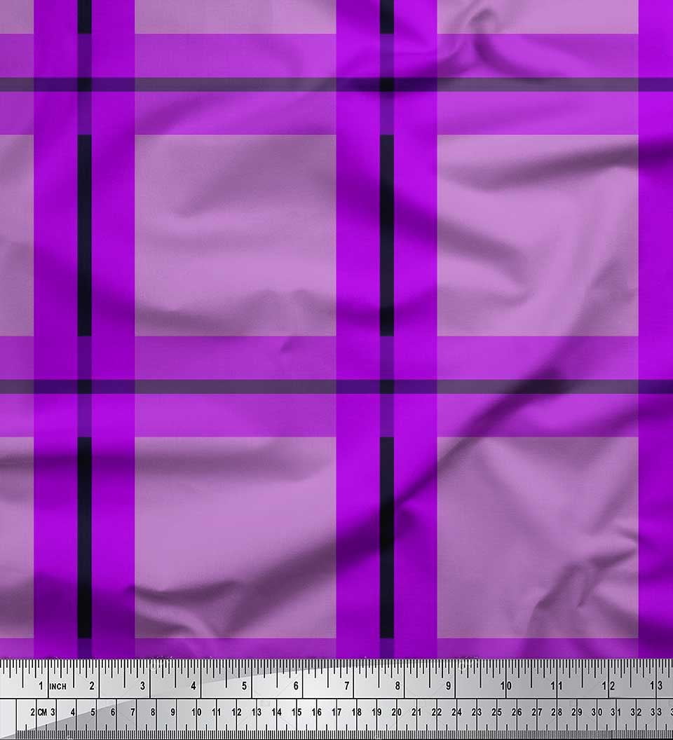 Soimoi Purple Heavy Satin Fabric Check Check Print Fabric by Yard 54 ...