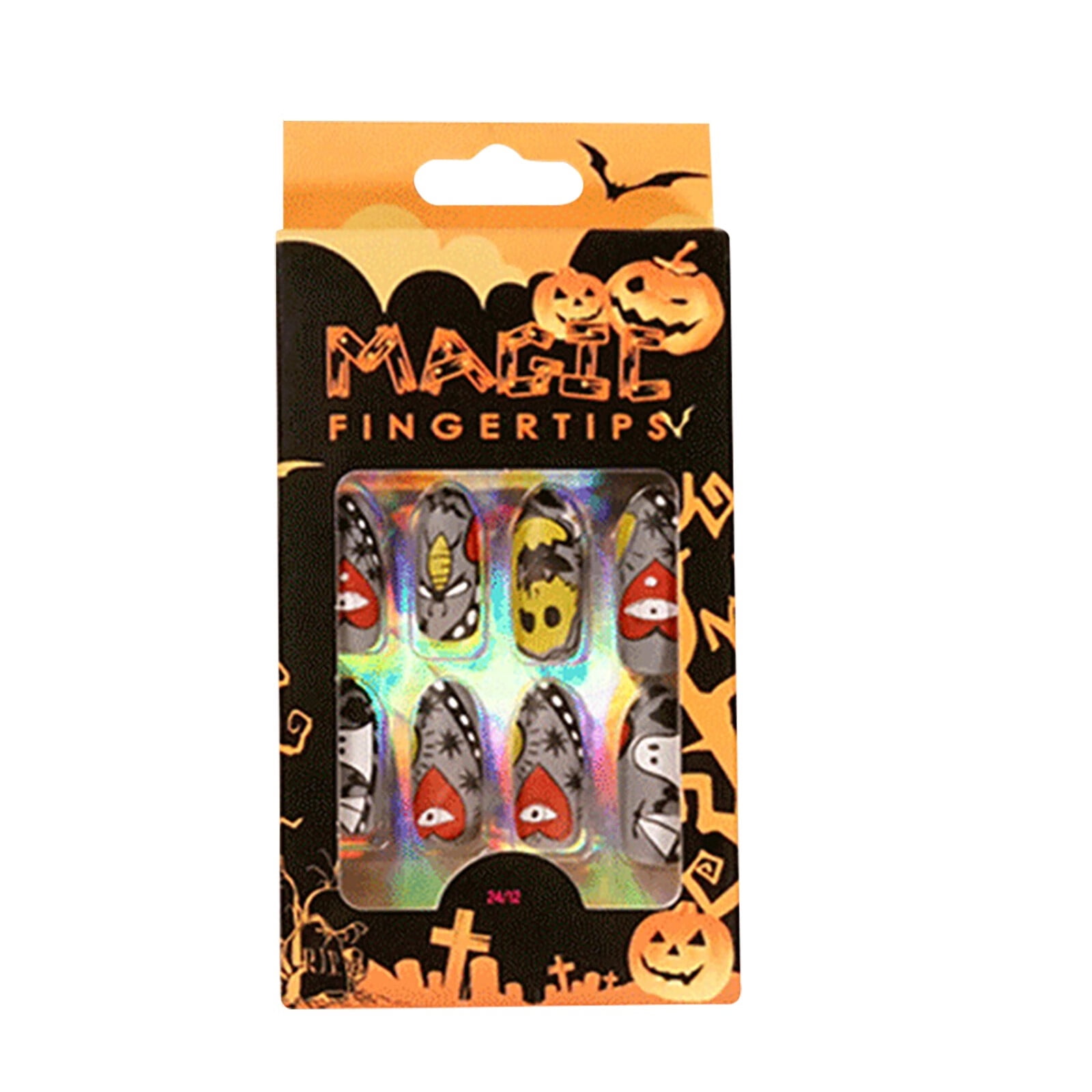 Sehao Fake Nails Halloween Extra Long Press On Nails Coffin Glossy