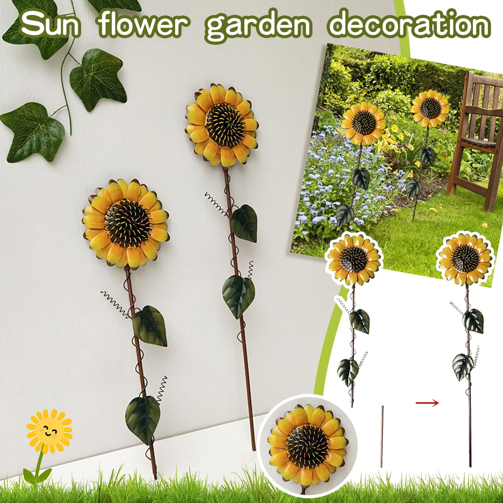 Sunflower Decor Metal Yard Stake Art Decor Outdoor Garden Decoration ...