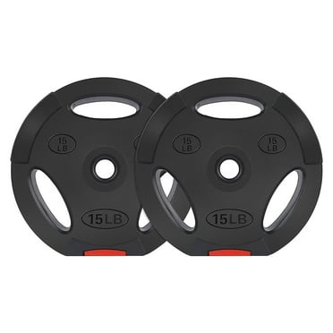 Signature Fitness Standard 15 Pound Coded Weight Plate, Black (Set of 2 ...