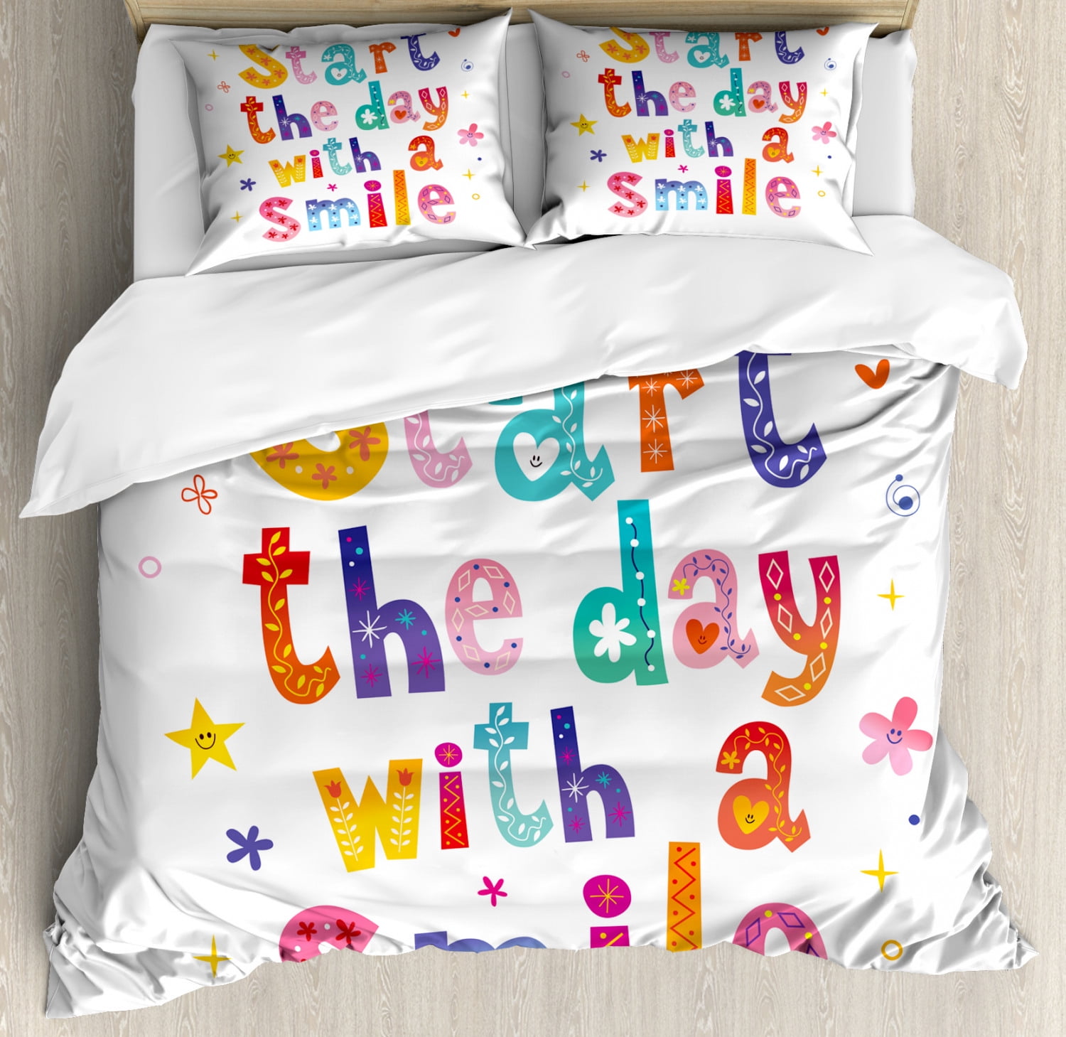 Smile Duvet Cover Set Queen Size, Start the Day with a Smile Colorful ...
