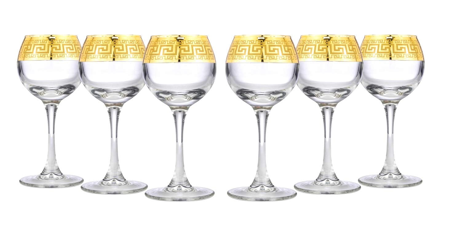 6-piece Cordial Glassware Set - Gold Rimmed Sherry Drinkware, Clear ...