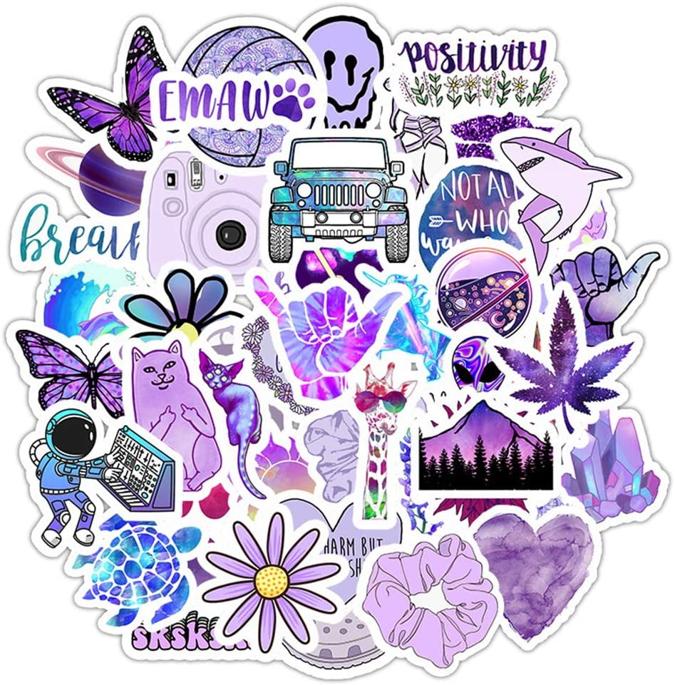 50 PCS Aesthetic Purple Color Waterproof Stickers - Walmart.com