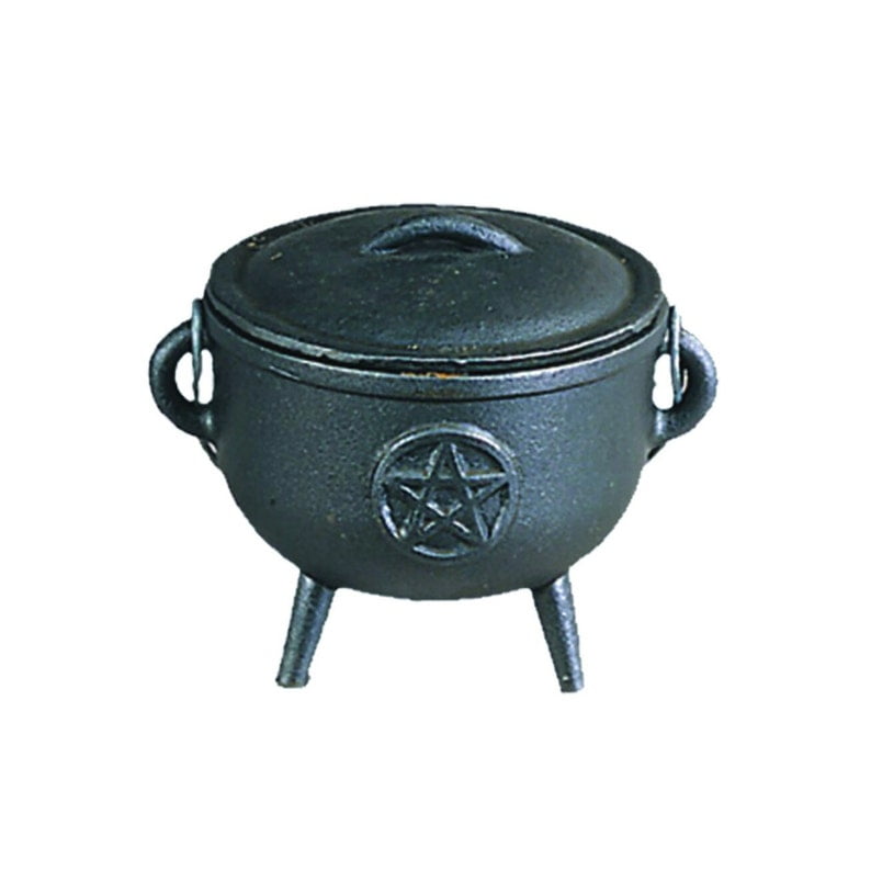 Pentacle 4.5" Small Cast Iron Cauldron with Lid and Carry Handle for ...