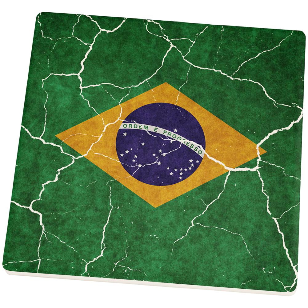 Distressed Brazilian Flag Set of 4 Square Sandstone Coasters - Walmart.com