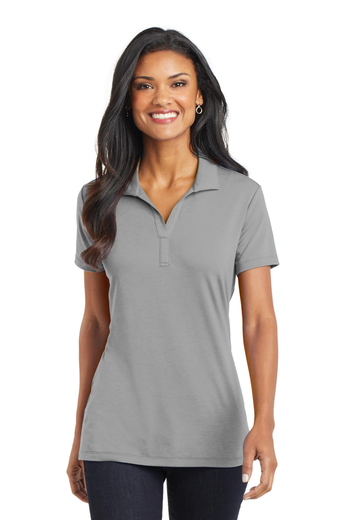 Port Authority Adult Female Women Plain Short Sleeves Polo Frost Grey ...