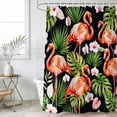 Pink Flamingos Shower Curtain, Green Tropical Leaf Hibiscus Flower ...