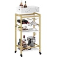 3-Tier Gold Bar Cart with Removable Tray, Small Bar Carts with Wheels ...