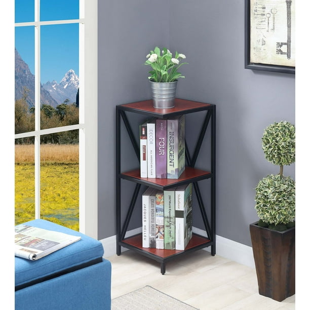 Convenience Concepts Tucson Metal 3 Tier Corner Bookcase, Cherry/Black ...
