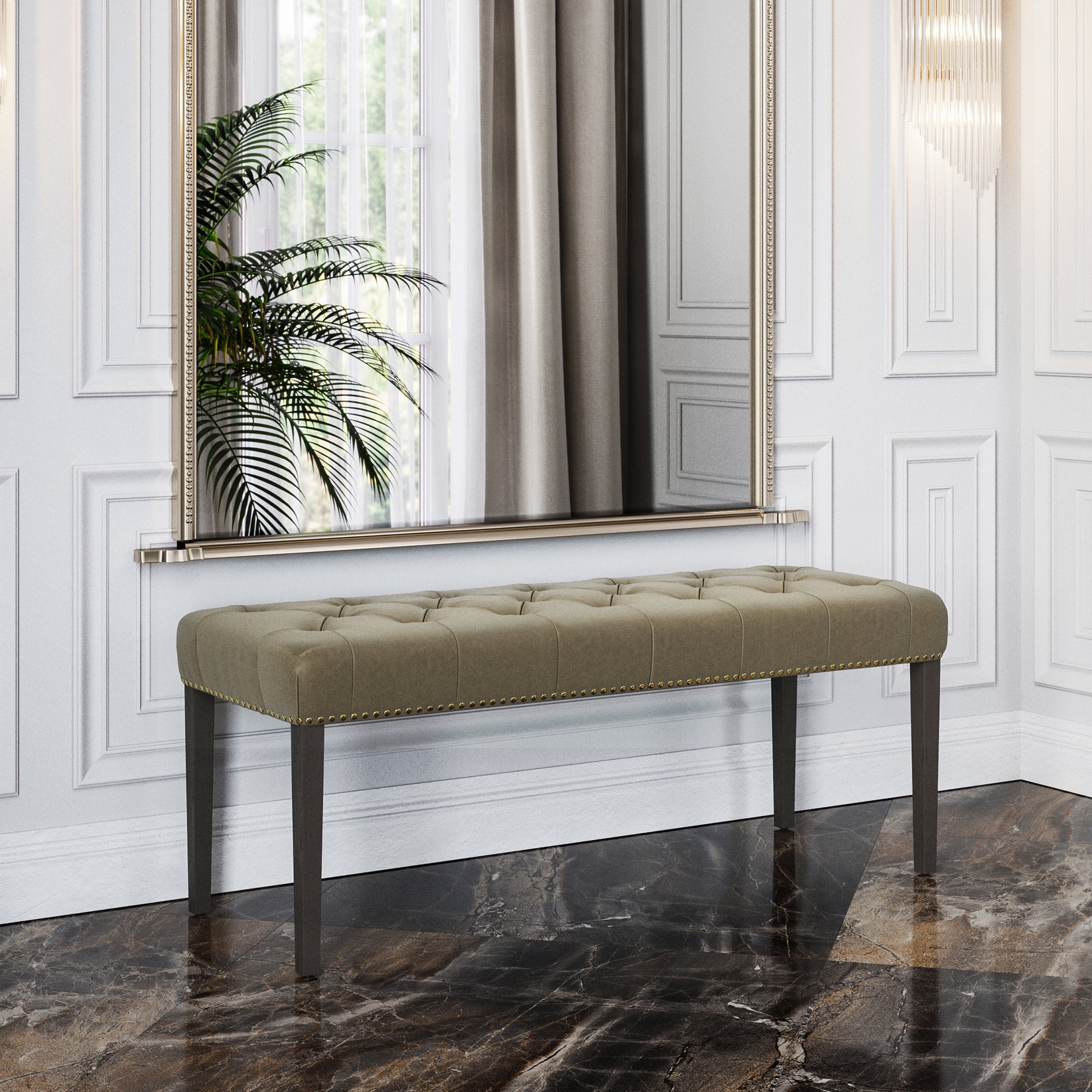 BELLEZE Modern Button-Tufted Ottoman Bench Footrest Upholstered Linen ...