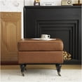 Brown PU Leather Ottoman with Storage, Solid Wood Legs and Casters for ...