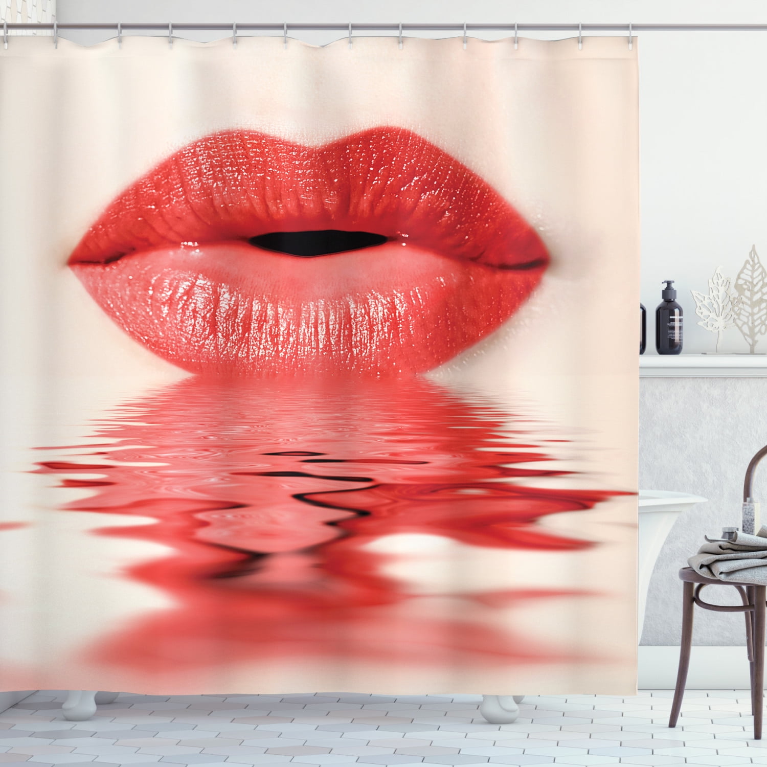 Ambesonne Lips Shower Curtain, Female Blowing Kisses, 69"Wx84"L, Off ...