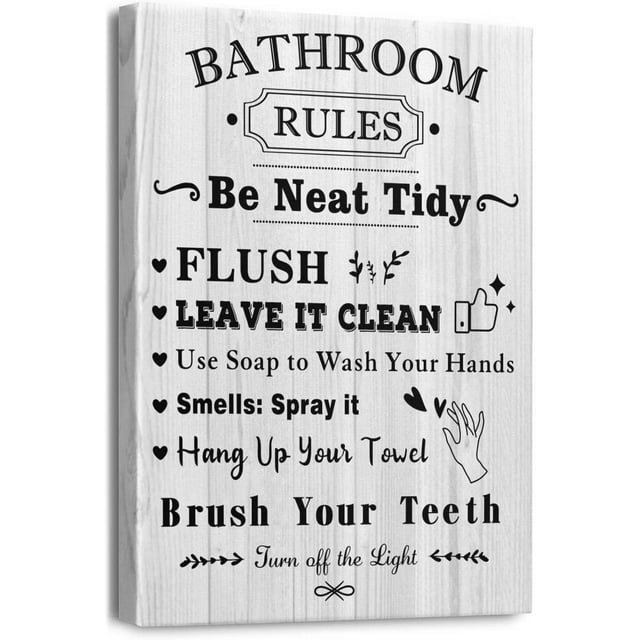 Bathroom Rules Wall Art Canvas Print Wall Decor Framed Ready to Hang ...
