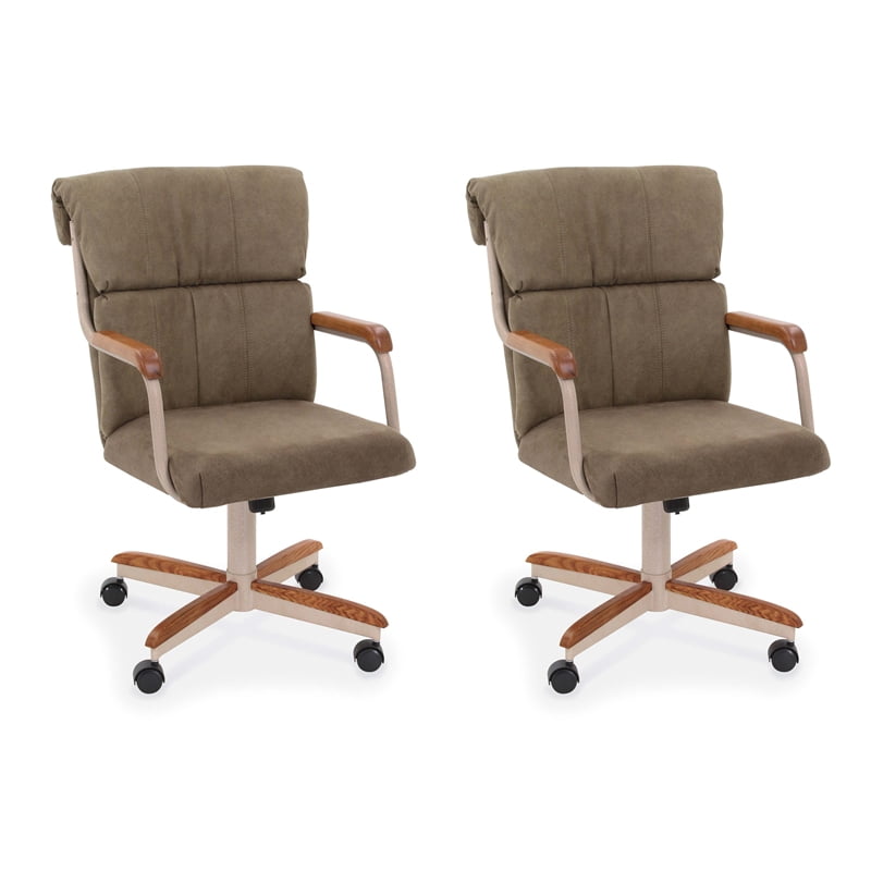 Chromcraft Douglas Swivel Dining Arm Chair In Chestnut And Light Sand