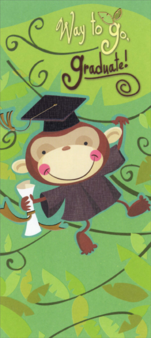 Designer Greetings Grad Monkey Swinging from Vines Juvenile Money ...