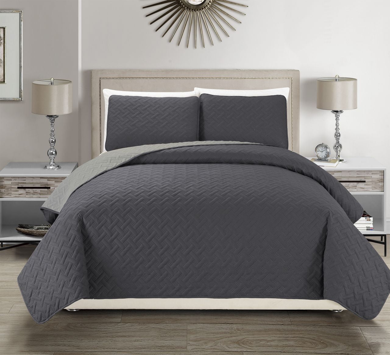 Embossed Reversible Bedspread/Quilt Set - Walmart.com