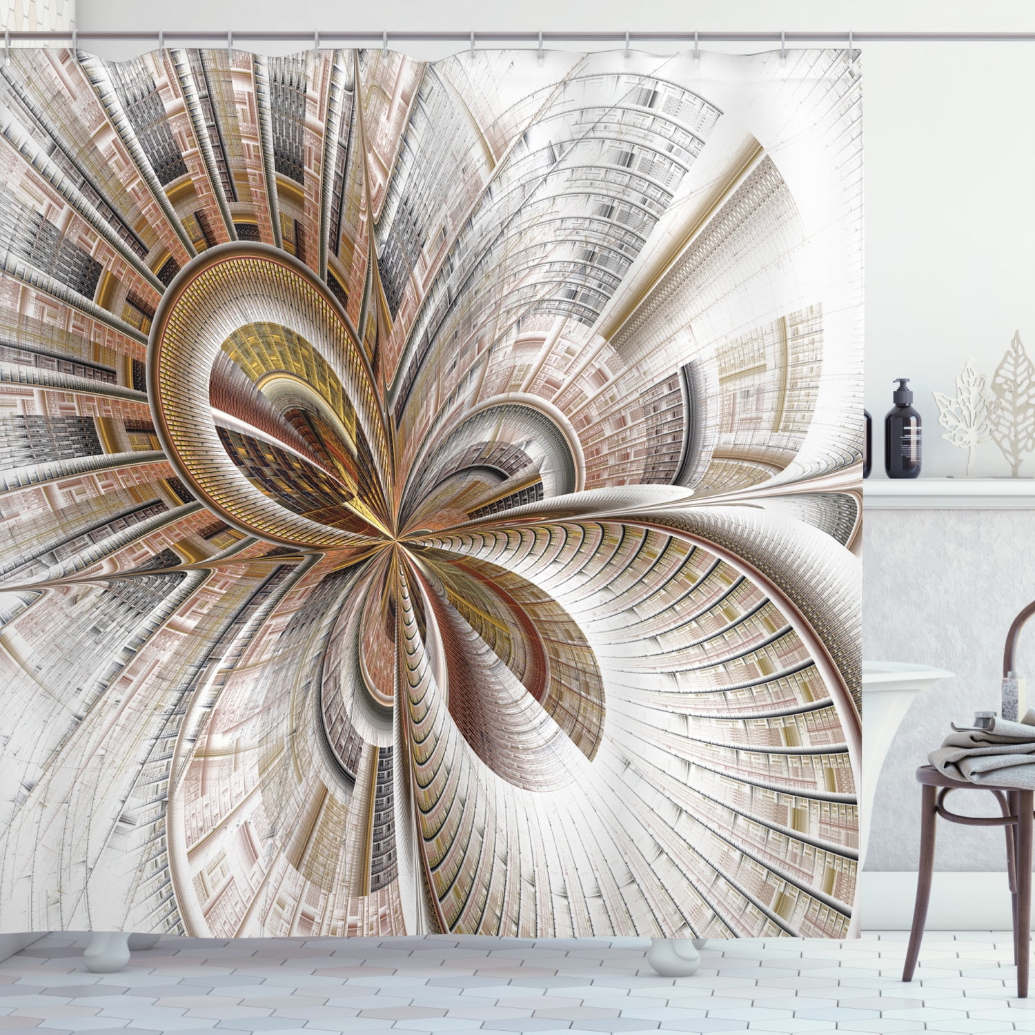 Steampunk Shower Curtain, Abstract Fractal Artwork of Fantastic Curved ...