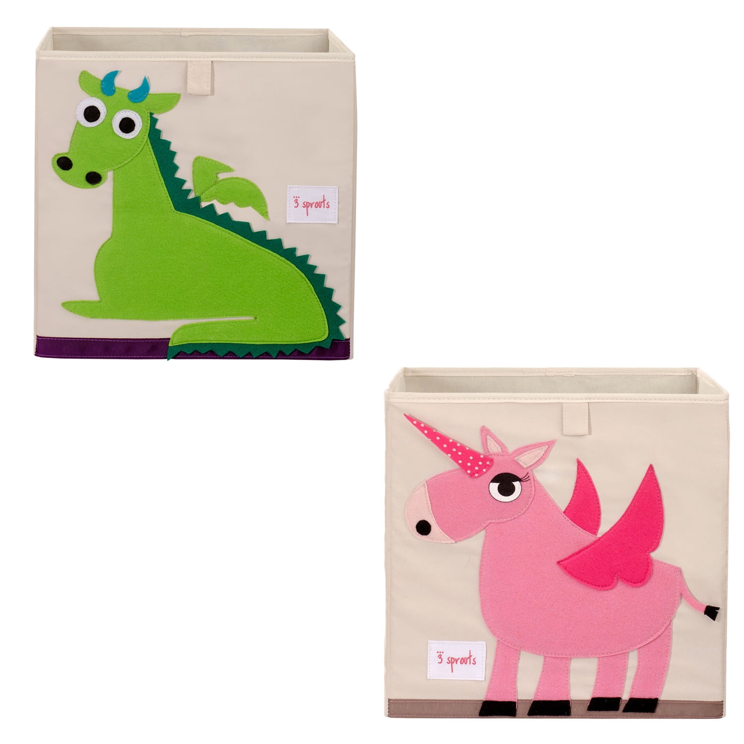 3 Sprouts Kids Felt Dragon Storage Cube Bin with Unicorn Fabric Storage ...