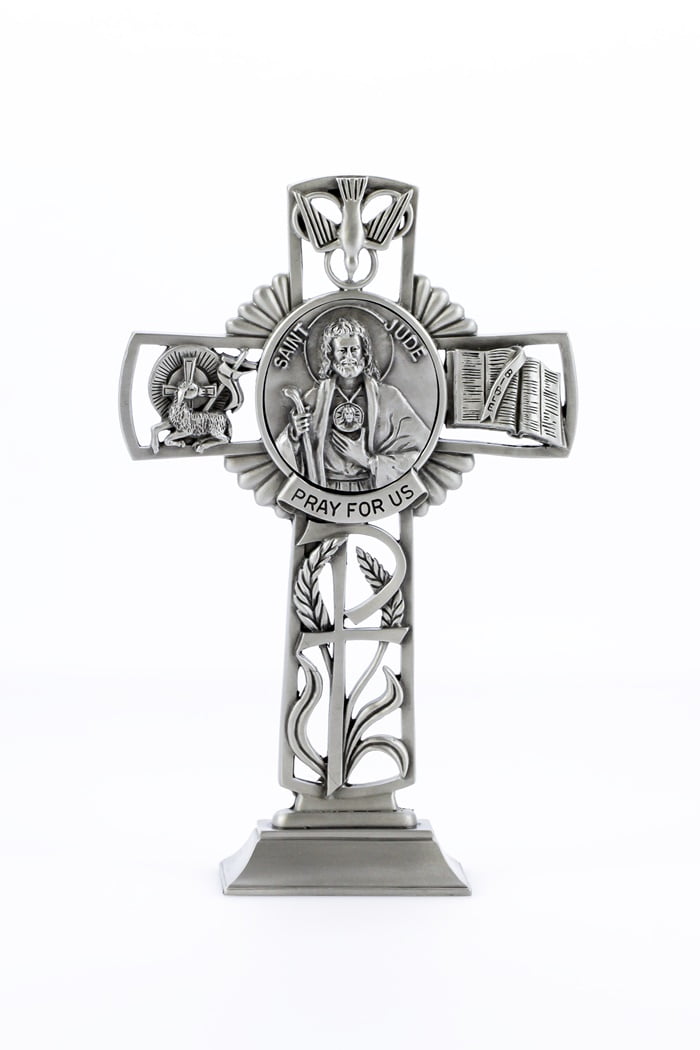 Jeweled Cross Pewter Catholic Saint St Jude Pray for Us Standing Cross ...