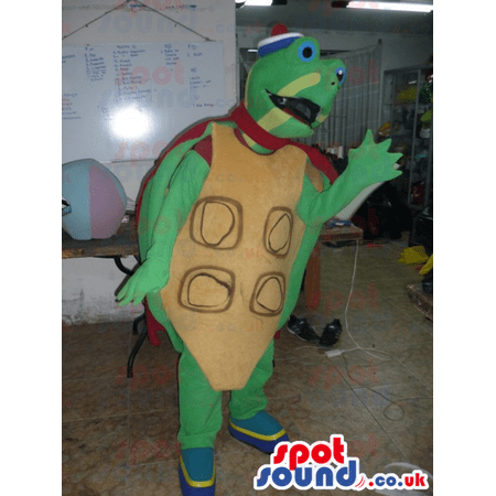 Turtle Plush SPOTSOUND Mascot With A Brown Shell In A Hat And A Red ...