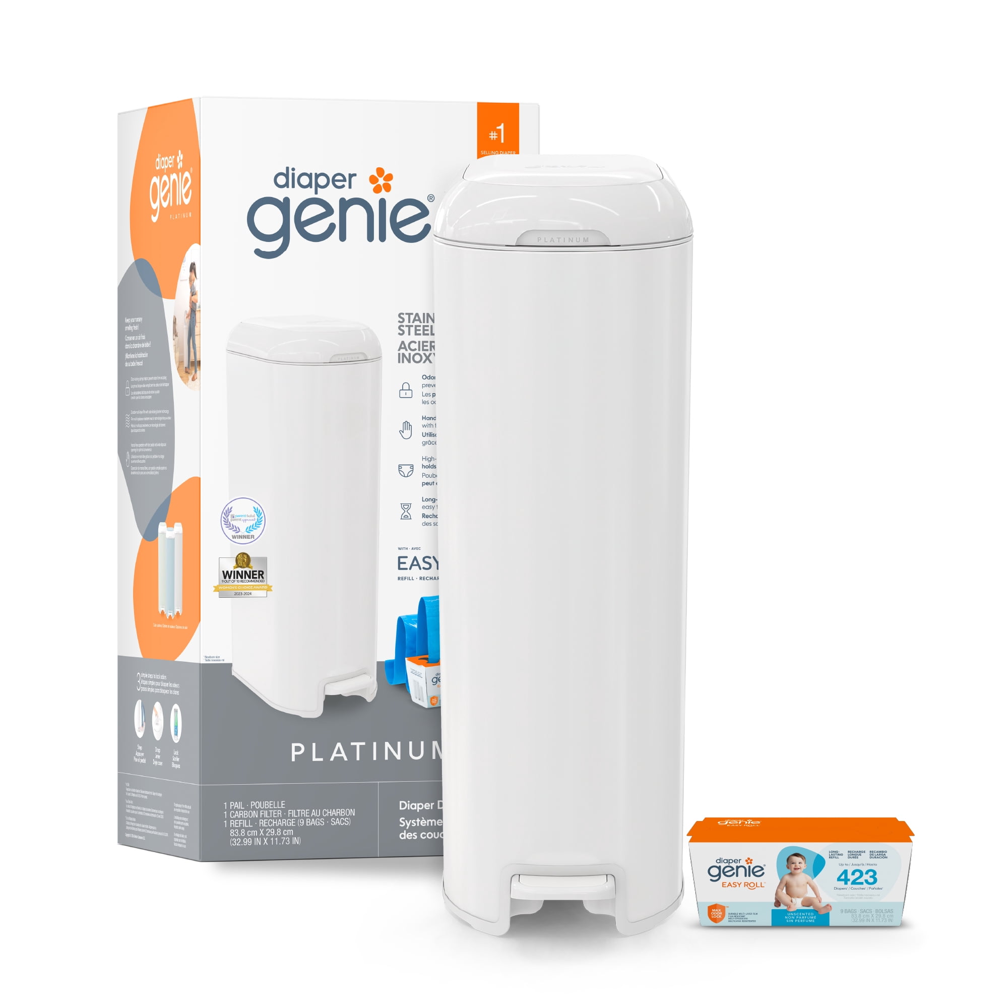 Diaper Genie Platinum Pail - 9 bags - Lily White - Walmart.ca
