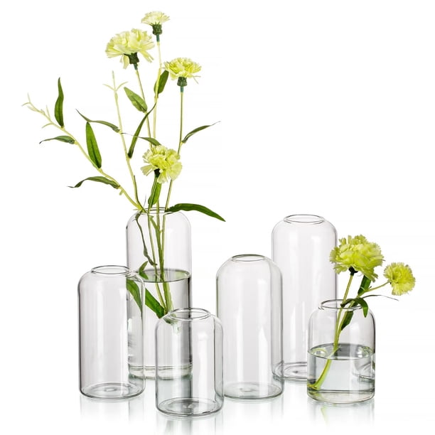 Glasseam Clear Bud Vases Set of 6 Modern Small Glass Cylinder Vase for ...