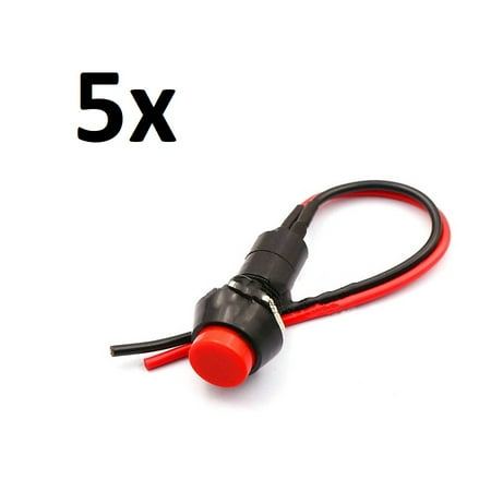 5x Red Round Circle Momentary Reset Push Button Switch w/ Pre-attached ...