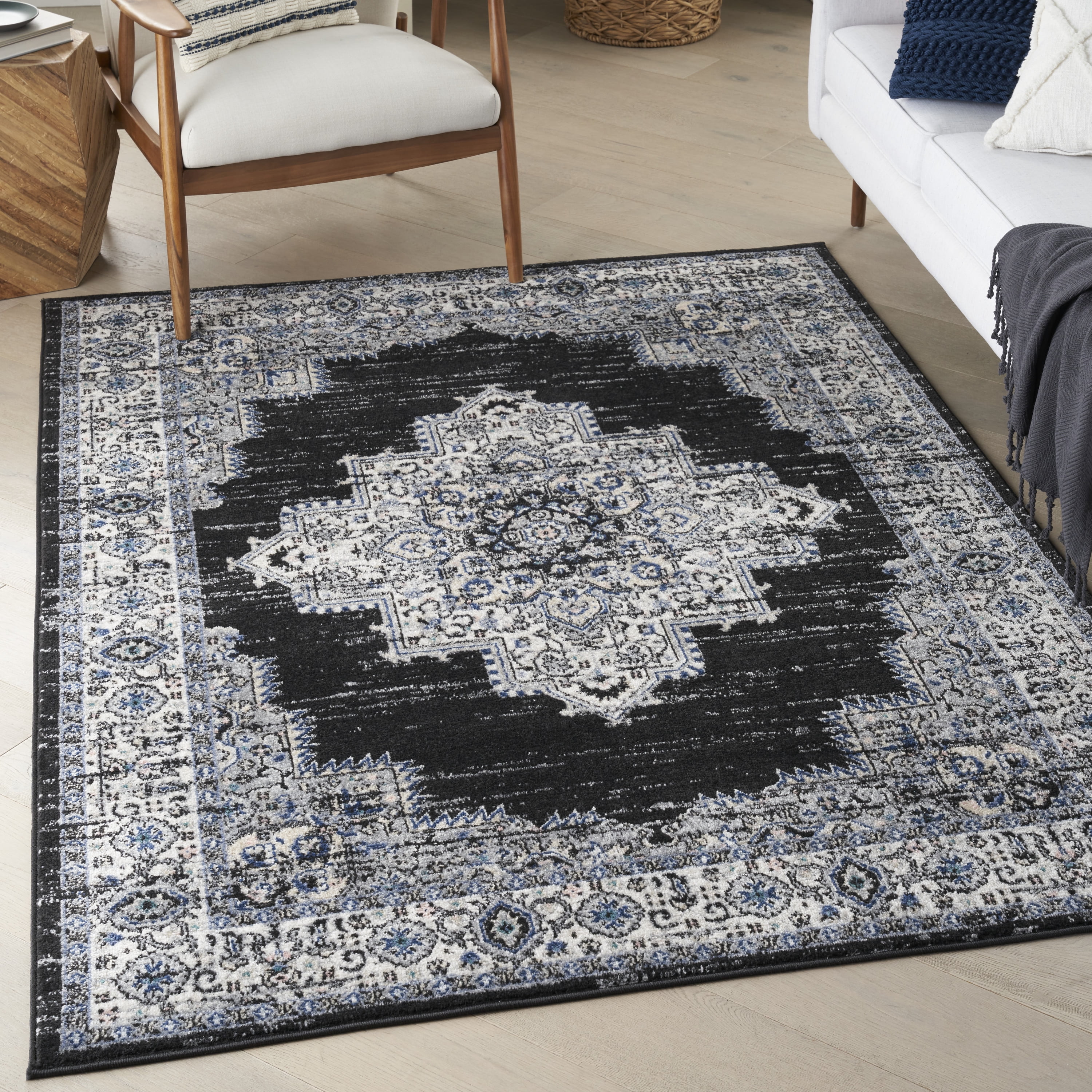 Nourison Passion Black Ivory 5'3" x 7'3" Area Rug, Traditional, Boho ...