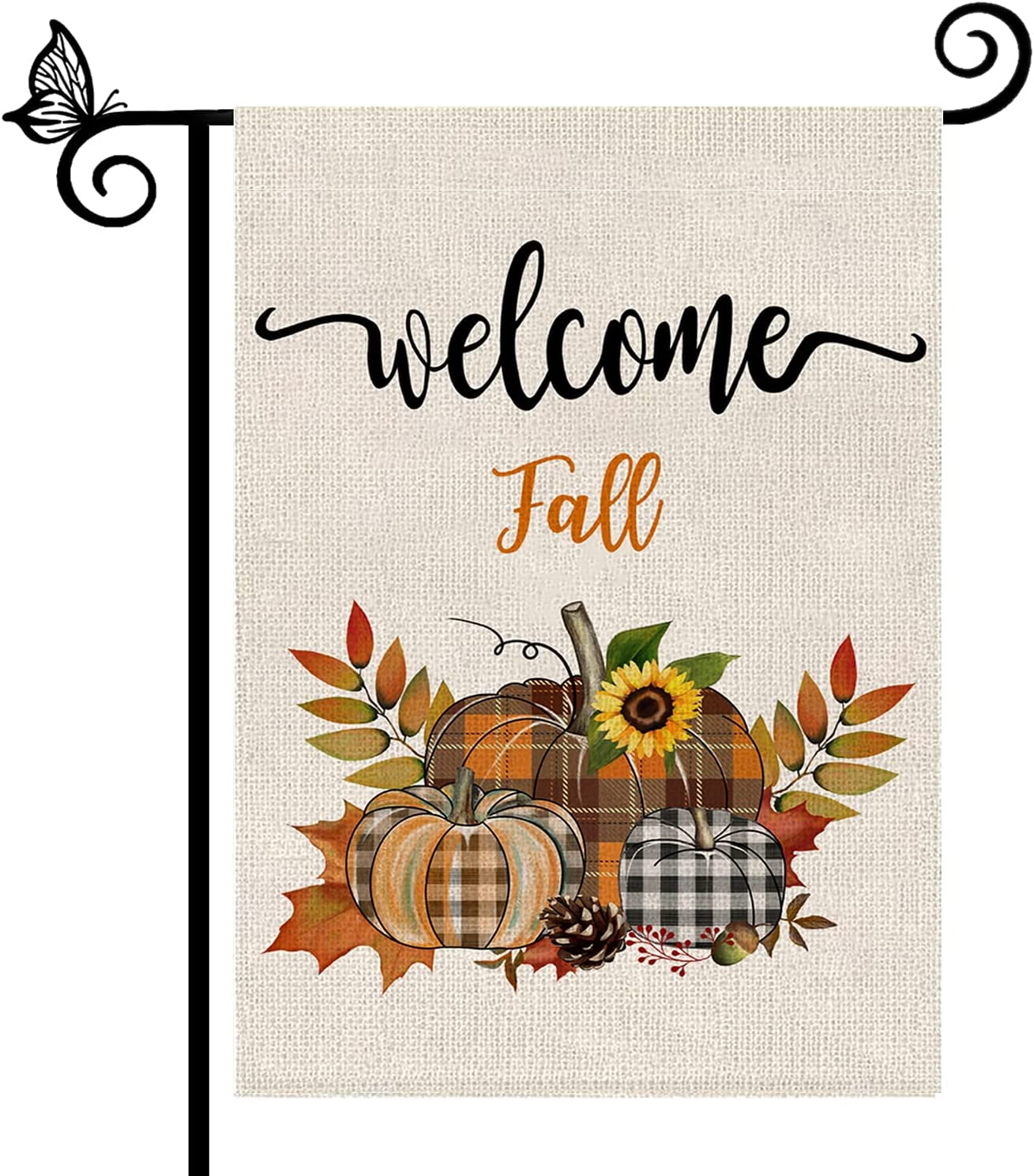 Welcome Fall Garden Flag Buffalo Plaid Pumpkin sunflower flags banners ...