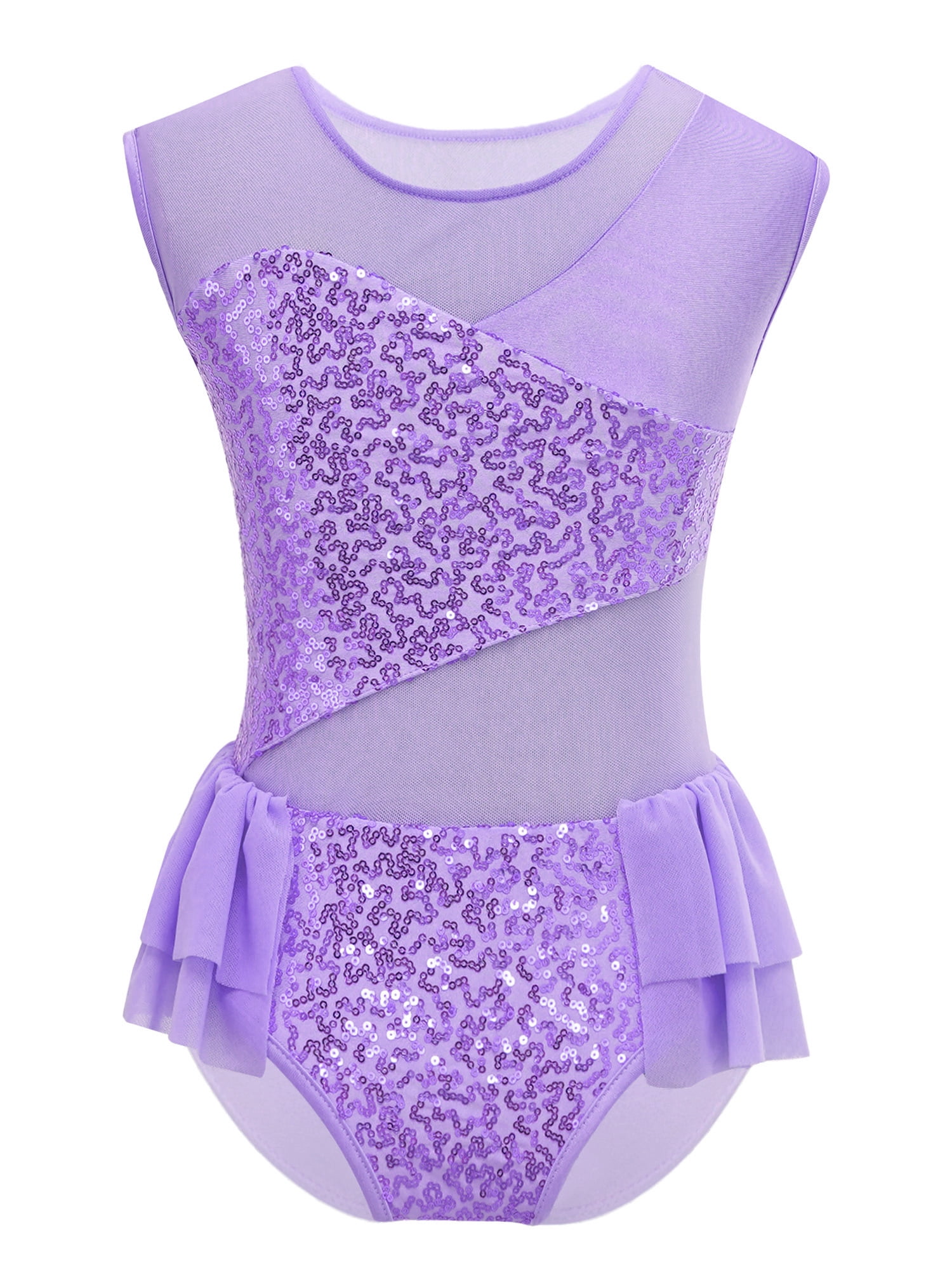 Yeahdor Kids Girls Sequins Mesh Splice Ballet Leotard Gymnastics Hip ...