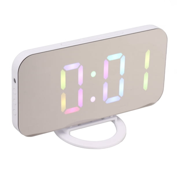 LED Mirror Digital Alarm Clock Large Adjustable Brightness Colorful RGB ...