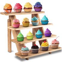BalsaCircle 21" Whitewashed 4 Tier Wooden Cupcake Holder Ladder Dessert ...
